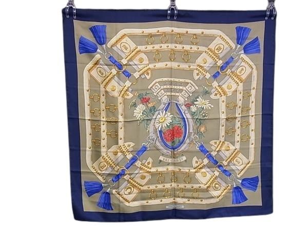 HERMES エルメス スカーフ カレ90 マルチカラー シルク100% レディース aux champs フィールドへ 美品【本物保証】