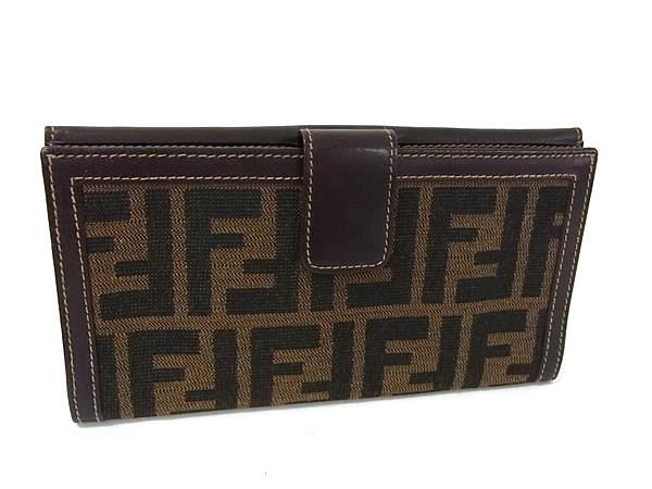 FENDI フェンディ 財布 ズッカ柄 2277・30806・079 ブラウン キャンバス×レザー ユニセックス Ｗホック 二つ折り長財布【本物保証】