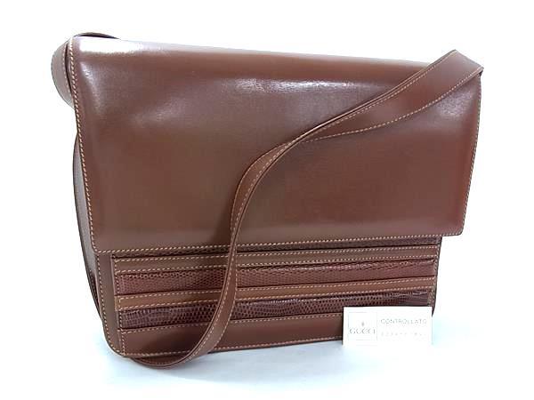 GUCCI グッチ バッグ オールドグッチ ショルダーバッグ 001 109 1314 ブラウン レザー×リザード レディース ゴールド金具 美品【本物保証】