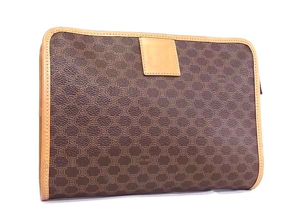 CELINE セリーヌ クラッチバッグ マカダム柄 M12 ブラウン PVC×レザー ユニセックス 美品【本物保証】