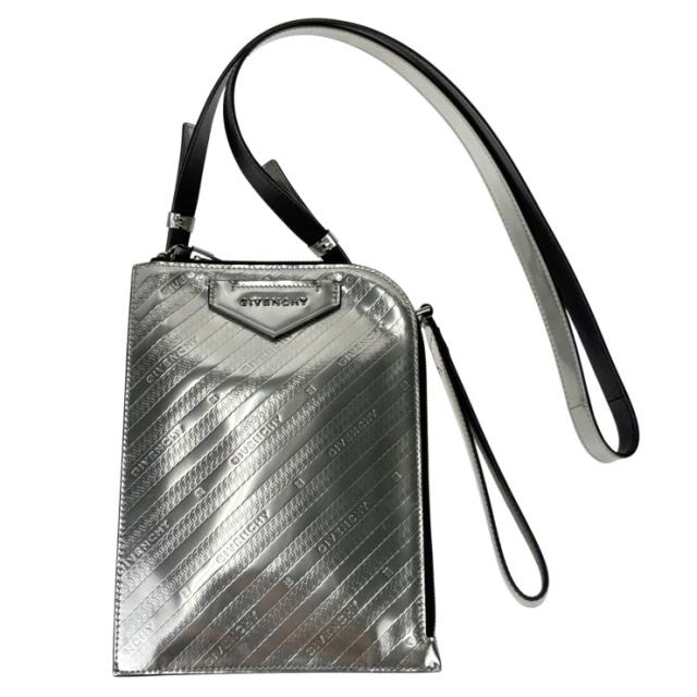 GIVENCHY ジバンシィ ハンドバッグ アンティゴナ ポートフォリオポーチ シルバー パテントレザー ユニセックス 2WAY 新品未使用展示品【本物保証】