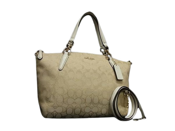 COACH コーチ ハンドバッグ ミニ クリスティー キャリーオール F36625 ベージュ系×アイボリー系 キャンバス×レザー レディース 2WAY ショルダーバッグ ゴールド金具 美品【本物保証】