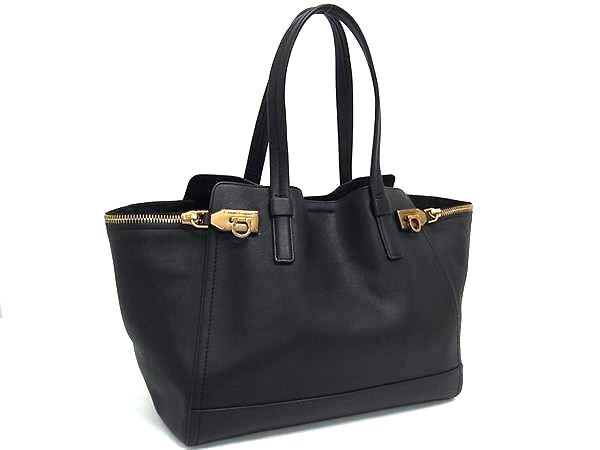 Salvatore Ferragamo サルバトーレ フェラガモ トートバッグ ガンチーニ アリアナ DH-21 D992 ブラック レザー レディース ゴールド金具【本物保証】