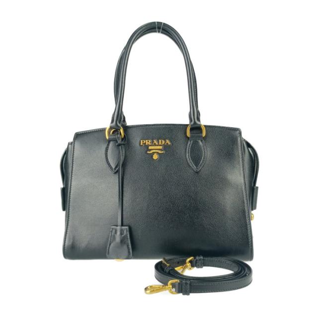 美品 PRADA プラダ ハンドバッグ 2WAYバッグ 1BA164 ブラック ゴールド金具 カーフレザー レディース ショルダーバッグ【本物保証】