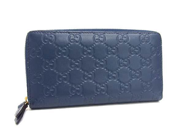 GUCCI グッチ 財布 グッチシマ ラウンドファスナー 長財布 410102 ネイビー系 レザー ユニセックス ゴールド金具【本物保証】
