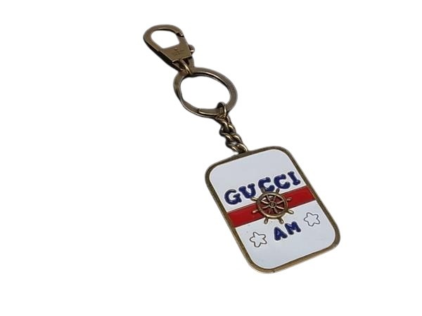 GUCCI グッチ キーホルダー キーリング - ゴールド系 ホワイト メタル ユニセックス バッグチャーム【本物保証】