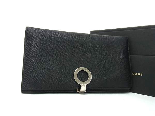 BVLGARI ブルガリ 財布 ブルガリブルガリ ブラック レザー レディース ロゴクリップ 二つ折り 長財布 シルバー金具【本物保証】