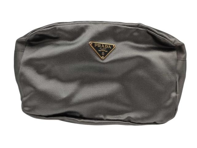 PRADA プラダ ポーチ トライアングルロゴ 1N0021 グレーメタリック キャンバス レディース 三角ロゴ 美品【本物保証】