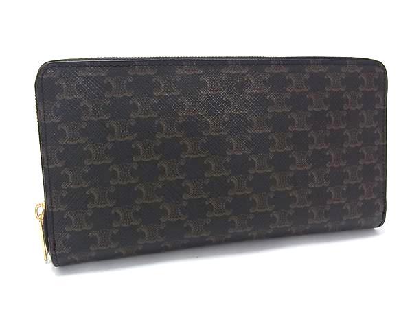 CELINE セリーヌ 財布 LARGE ZIP WALLET 10B552 ブラック系 PVC×レザー ユニセックス マカダム柄 ラウンドファスナー 長財布 ゴールド金具【本物保証】