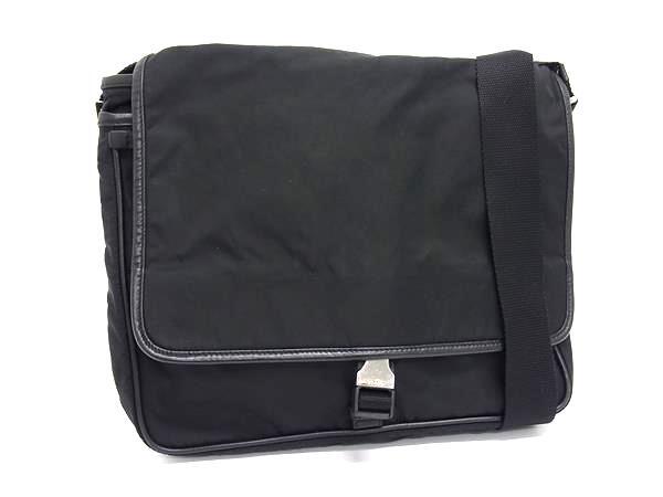 美品 PRADA プラダ ショルダーバッグ トライアングルロゴ V158 ブラック テスート ナイロン ユニセックス 三角ロゴマーク シルバー金具 白タグ【本物保証】