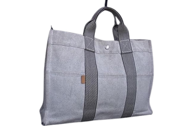 HERMES エルメス トートバッグ ニューフールトゥMM - グレー キャンバス ユニセックス【本物保証】