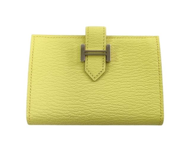 HERMES エルメス カードケース ベアン リモンチェッロ シェーブル ユニセックス シルバー金具 新古未使用展示品【本物保証】
