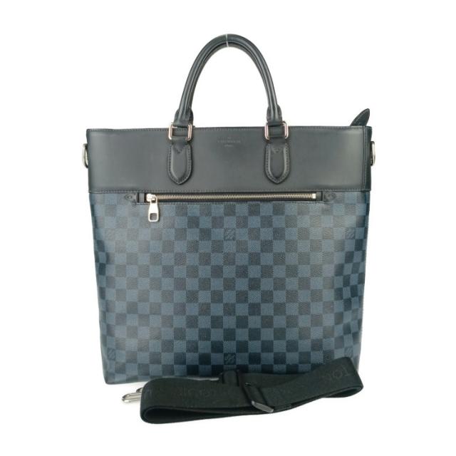 美品 LOUIS VUITTON ルイヴィトン トートバッグ ニューポート N41588 ネイビー系 シルバー金具 ダミエ・コバルト キャンバス レザー メンズ 2WAY ショルダーバッグ【本物保証】