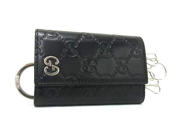 GUCCI グッチ キーケース グッチシマ 473924 ブラック レザー ユニセックス GGロゴ 6連 シルバー金具【本物保証】