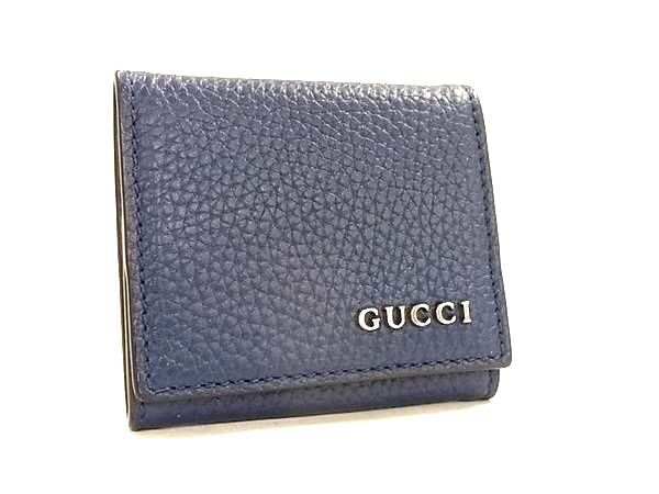 GUCCI グッチ ケース 771160 ネイビー レザー ユニセックス 美品【本物保証】