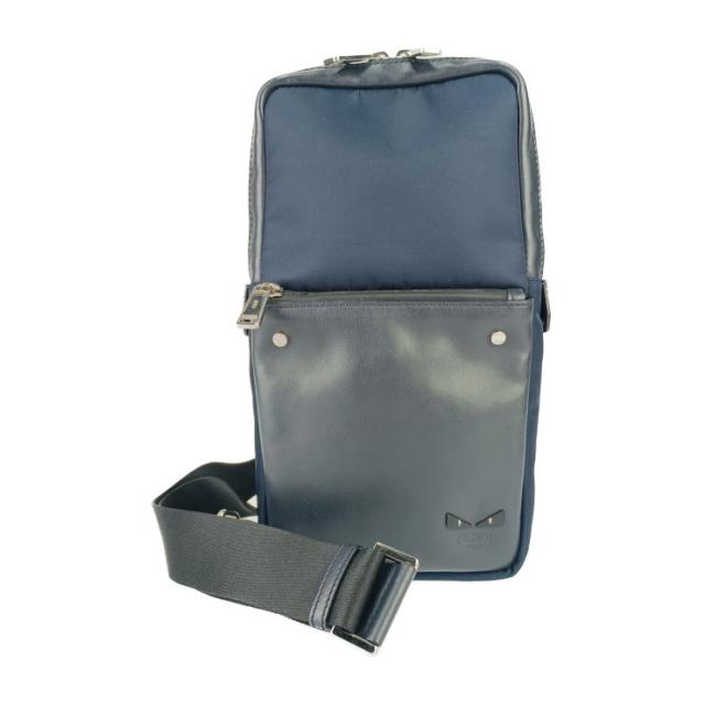 美品 FENDI フェンディ ボディバッグ バッグ バグズ ワンショルダーバッグ 7VZ033・60D ネイビー ブラック シルバー金具 ナイロン レザー メンズ モンスター バグズアイ クロスボディバッグ【本物保証】