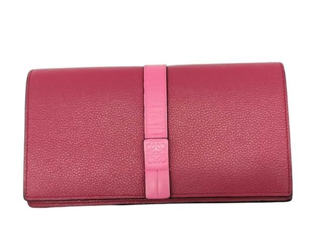 LOEWE ロエベ 財布 ヴァーティカル チェーンウォレット レッド ピンク ブラック レザー レディース 二つ折り長財布 美品【本物保証】