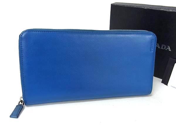 PRADA プラダ 財布 サフィアーノ 2ML220 ブルー レザー メンズ ラウンドファスナー 長財布【本物保証】