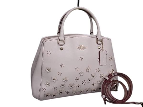 COACH コーチ ハンドバッグ ラグジュアリーフローラルアップリケ 37659 アイボリー系 レザー レディース 2WAY 美品【本物保証】