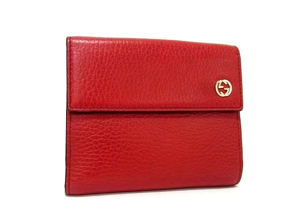 超美品 GUCCI グッチ 折り財布 インターロッキングG Ｗホック 二つ折り財布 449405 レッド ゴールド金具 レザー レディース【本物保証】