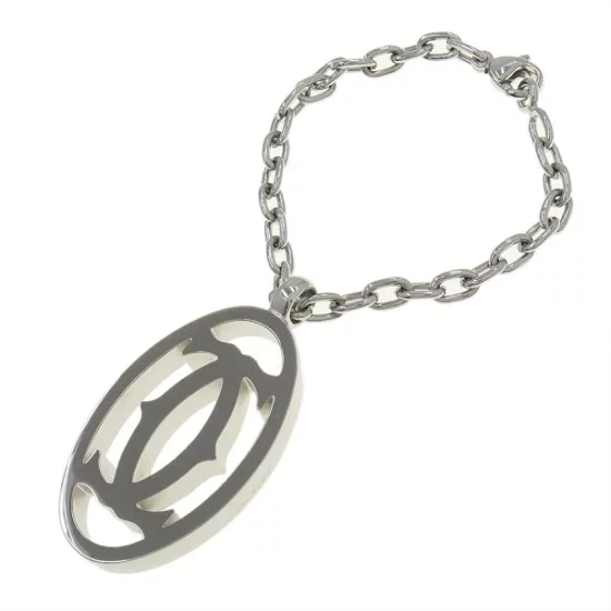 Cartier カルティエ キーホルダー 2Cロゴ バッグチャーム - シルバー メタル ユニセックス【本物保証】