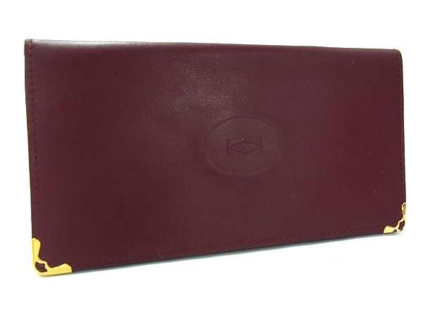 Cartier カルティエ 財布 マストライン - ボルドー系 レザー メンズ 二つ折り長財布 ゴールド金具 美品【本物保証】