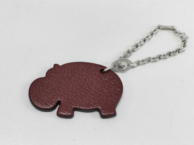 美品 HERMES エルメス バッグチャーム バッグチャーム ヒポポタマス - ブラウン系 レッド系 シルバー金具 レザー ユニセックス アニマル カバ バッグ用アクセサリー【本物保証】