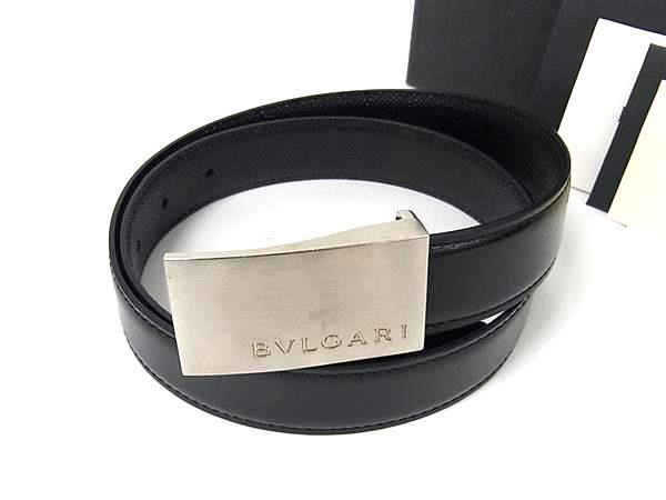 BVLGARI ブルガリ ベルト ブラック レザー メンズ シルバー金具【本物保証】