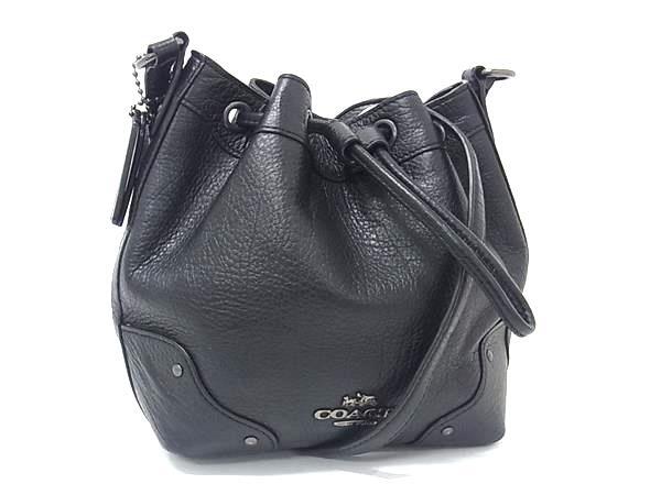 COACH コーチ ショルダーバッグ F35363 ブラック レザー レディース 巾着 シルバー金具 美品【本物保証】