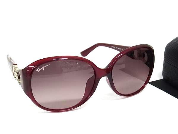 Salvatore Ferragamo フェラガモ サングラス ダブルガンチーニ SF896SRA レッド ブラウングラデーション プラスチック レディース ラインストーン 超美品【本物保証】