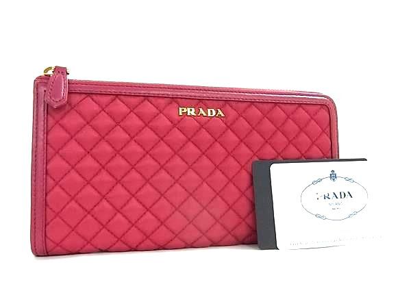 PRADA プラダ 財布 1M1183 ピンク系 テスートナイロン レザー レディース L字ファスナー 長財布 キルティング 超美品【本物保証】