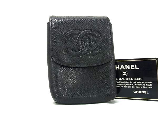 CHANEL シャネル シガレットケース ポーチ ココマーク A13511 ブラック キャビアスキン ユニセックス【本物保証】