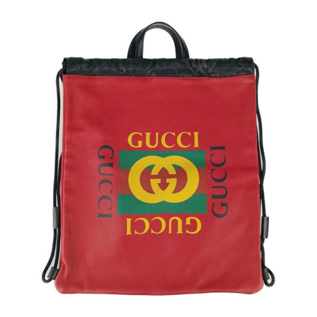 美品 GUCCI グッチ リュック・デイパック プリント ドローストリング 516639 ハイビスカスレッド レザー ユニセックス 2WAY トートバッグ ショルダーバッグ【本物保証】
