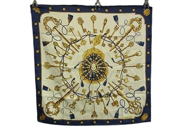 HERMES エルメス スカーフ カレ90 LES CLES 鍵柄 - マルチカラー シルク100% レディース 大判【本物保証】