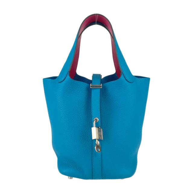 超美品 HERMES エルメス ハンドバッグ ピコタンロックPM エクラ - ブルーフリーダ ローズメキシコ シルバー金具 トリヨンクレマンス ヴォースイフト レディース Y刻印【本物保証】