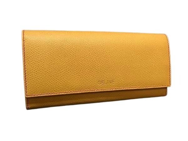 CELINE セリーヌ 財布 - - オレンジ レザー レディース 二つ折り長財布【本物保証】
