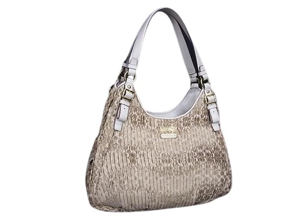 COACH コーチ ハンドバッグ シグネチャー マディソン ギャザード 18886 ゴールド アイボリー キャンバス×レザー レディース【本物保証】