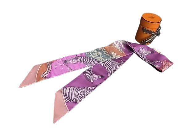 HERMES エルメス スカーフ ツイリー LES ZEBRES ゼブラ 061993S 07 パープル系マルチカラー シルク100% レディース リボンスカーフ 新古未使用展示品【本物保証】
