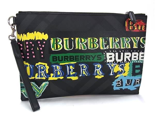 BURBERRY バーバリー クラッチバッグ グラフィティ ブラック マルチカラー PVC×レザー ユニセックス【本物保証】