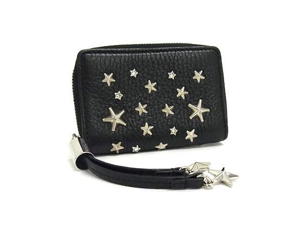 JIMMY CHOO ジミーチュウ ケース ネリー ブラック レザー レディース ラウンドファスナー スタースタッズ シルバー金具 美品【本物保証】