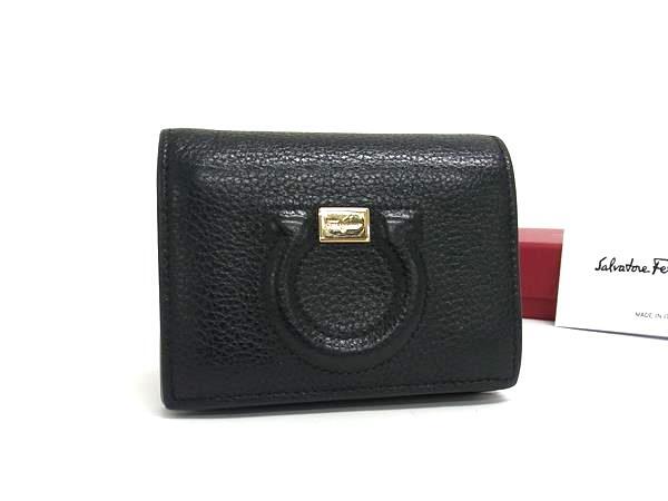 Salvatore Ferragamo フェラガモ 財布 ガンチーニ 22 D514 ブラック レザー レディース 二つ折り ゴールド金具 美品【本物保証】