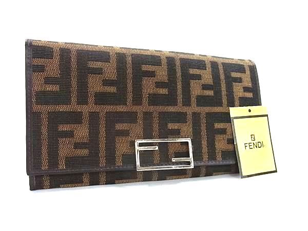 FENDI フェンディ 二つ折り財布 ズッカ 長財布 07 15828 001 ブラウン ブラック キャンバス×レザー レディース ヴィンテージ【本物保証】