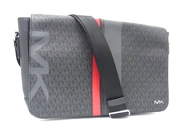 MICHAEL KORS マイケルコース ショルダーバッグ グレー レッド PVC メンズ MK柄 メッセンジャーバッグ 新品未使用展示品【本物保証】