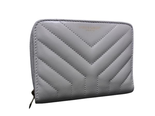 SAINT LAURENT サンローラン 二つ折り財布 JOAN ジョアン 650981 アイボリー系 レザー レディース ラウンドファスナー ゴールド金具【本物保証】