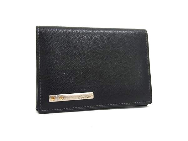 美品 Cartier カルティエ カードケース サントス - ブラック レザー メンズ シルバー金具【本物保証】