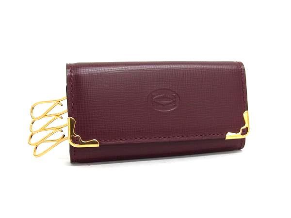 Cartier カルティエ キーケース マストライン - ボルドー レザー ユニセックス 4連 ゴールド金具 超美品【本物保証】