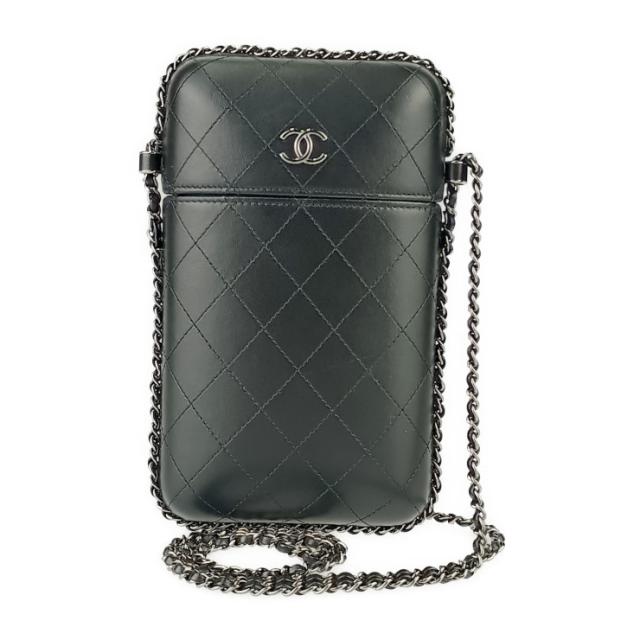 CHANEL シャネル ショルダーバッグ チェーン フォン ホルダー A94471 ブラック シルバー金具 ラムスキン レディース フォンケース ポシェット ココマーク マトラッセ【本物保証】