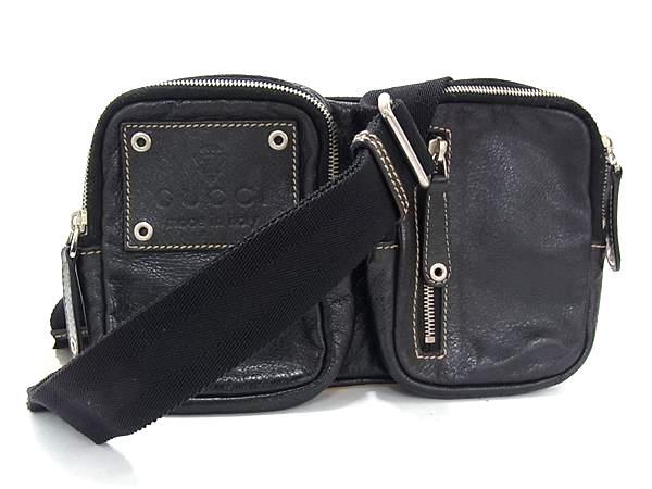GUCCI グッチ ボディバッグ 201846 ブラック レザー ユニセックス 美品【本物保証】