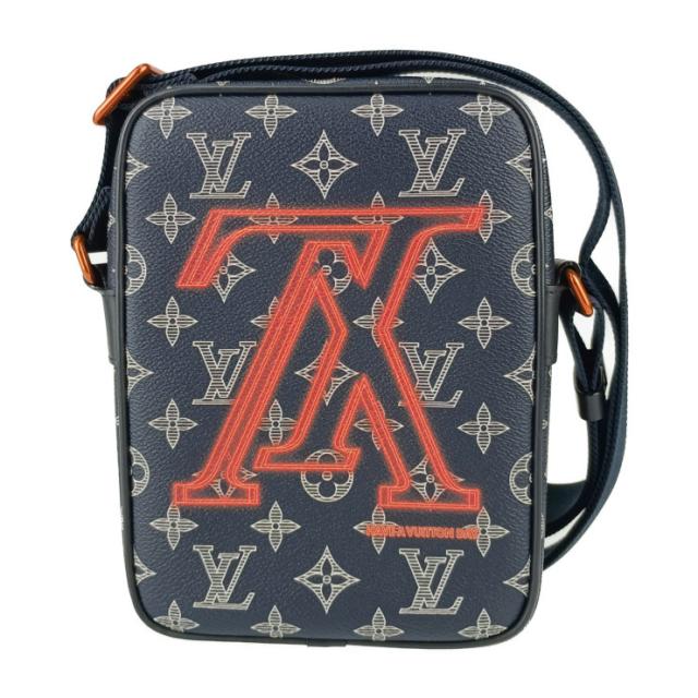超美品 LOUIS VUITTON ルイ ヴィトン ショルダーバッグ ダヌーブPM アップサイドダウン M43678 ネイビー系  モノグラム・インク キャンバス レザー メンズ ポシェット【本物保証】