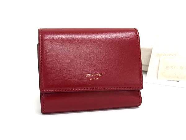 JIMMY CHOO　ジミーチュウ 財布 マリンダ - レッド レザー レディース 三つ折り 美品【本物保証】